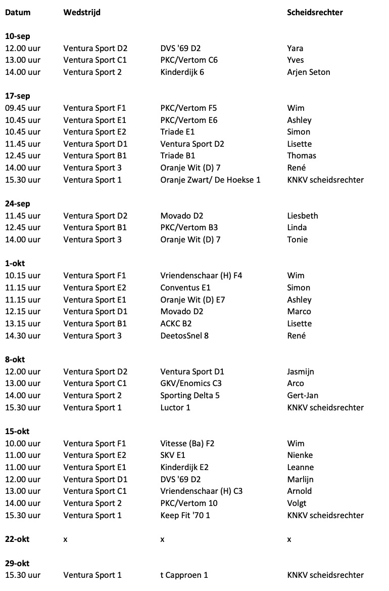 Schema scheidsrechters | Ventura Sport